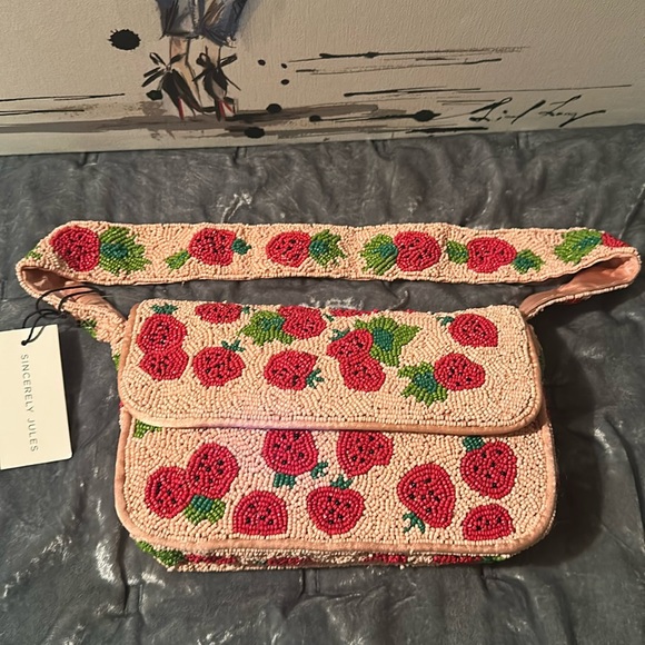 Sincerly Jules | Bags | Sincerely Jules Beaded Strawberry Bag Pink Red ...
